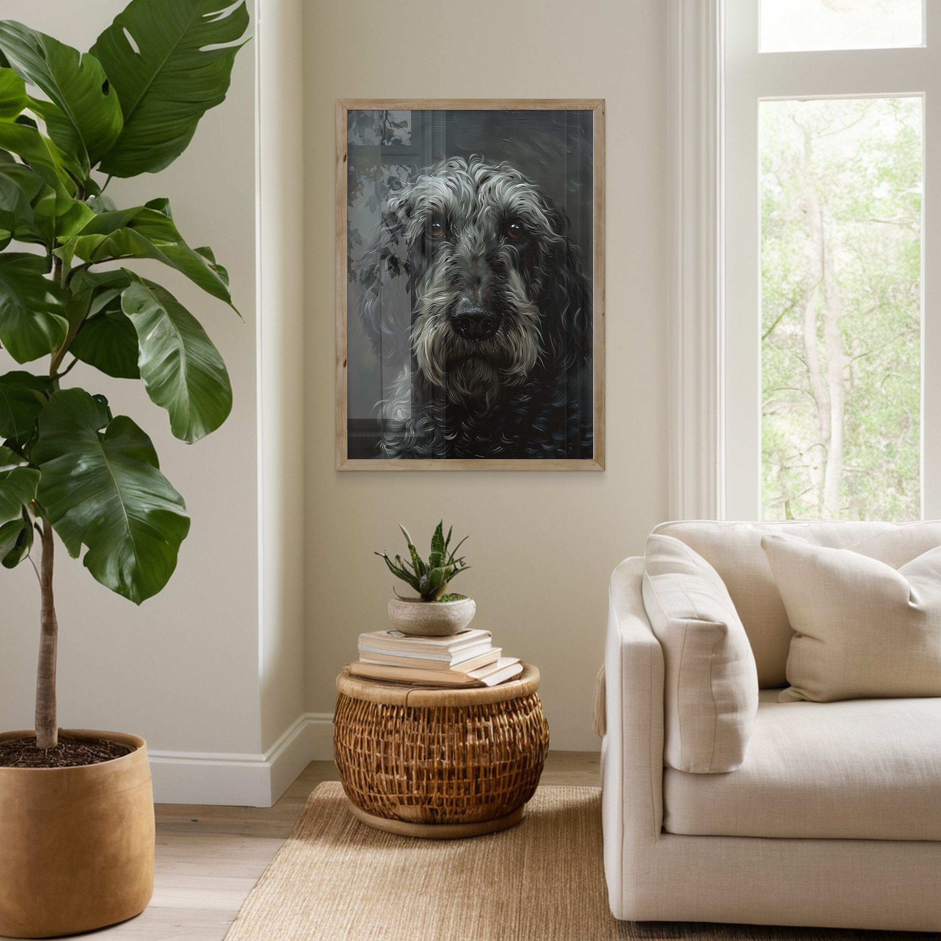 Vintage Dog Painting, Antique Pet Portrait, Mid Century Modern Original ...
