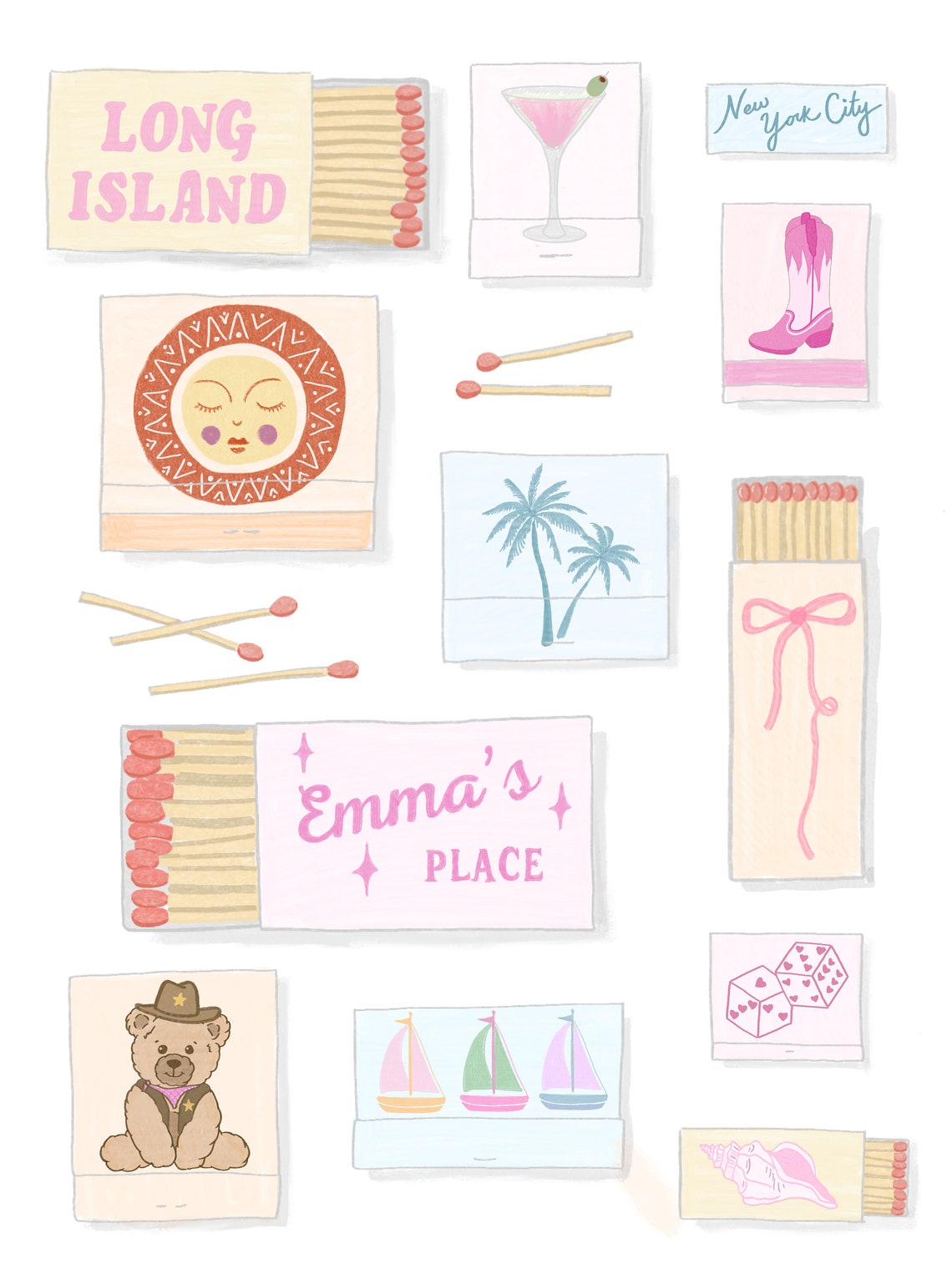 Custom Matchbook Print, Hand Drawn Matchbox Print, Custom Match Print ...