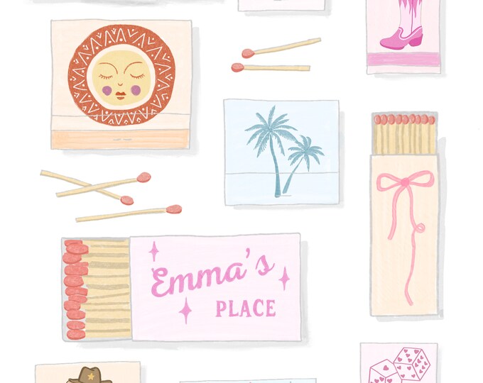 Custom Matchbook Print, Hand Drawn Matchbox Print, Custom Match Print ...