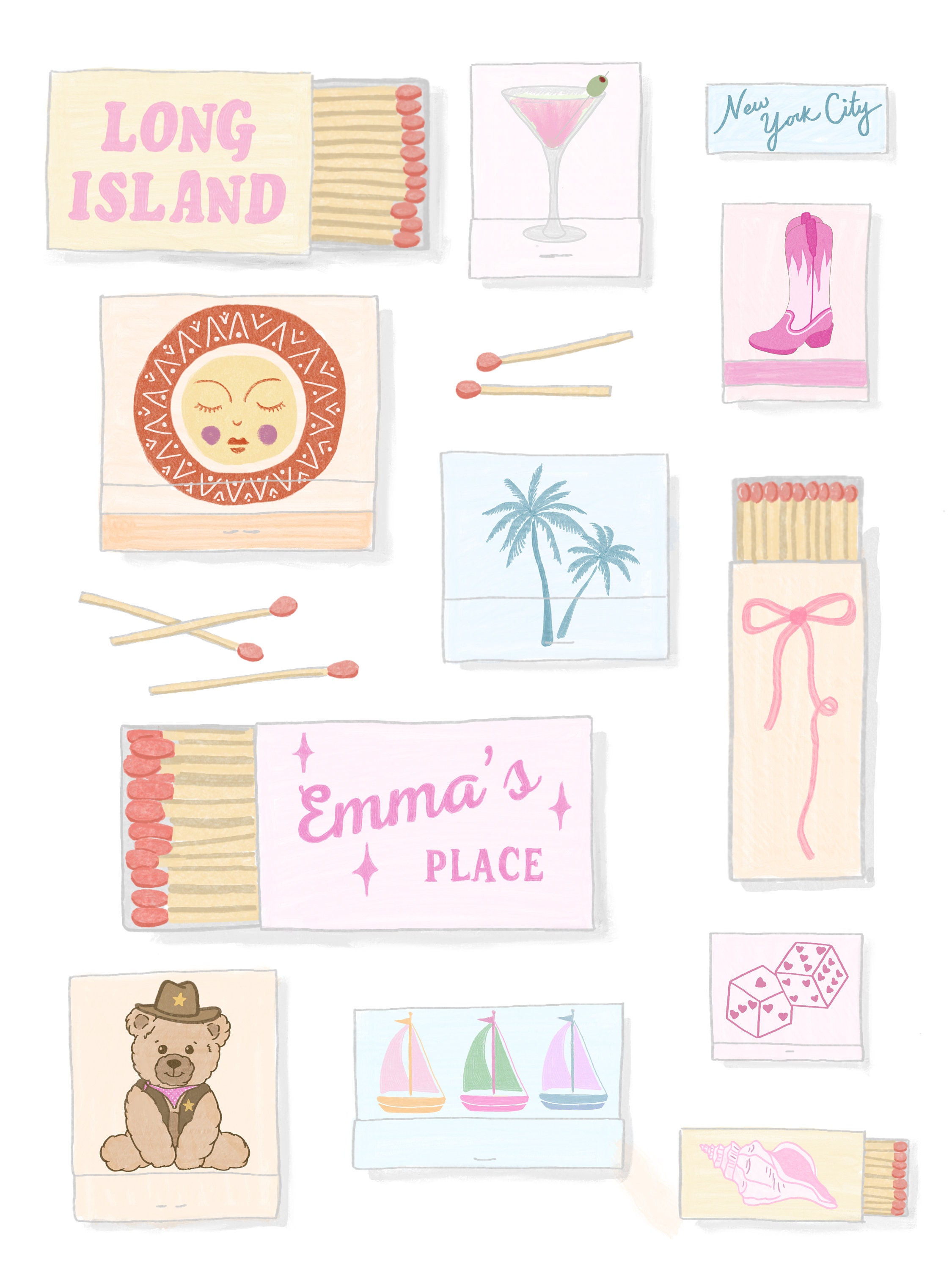 Custom Matchbook Print, Hand Drawn Matchbox Print, Custom Match Print ...