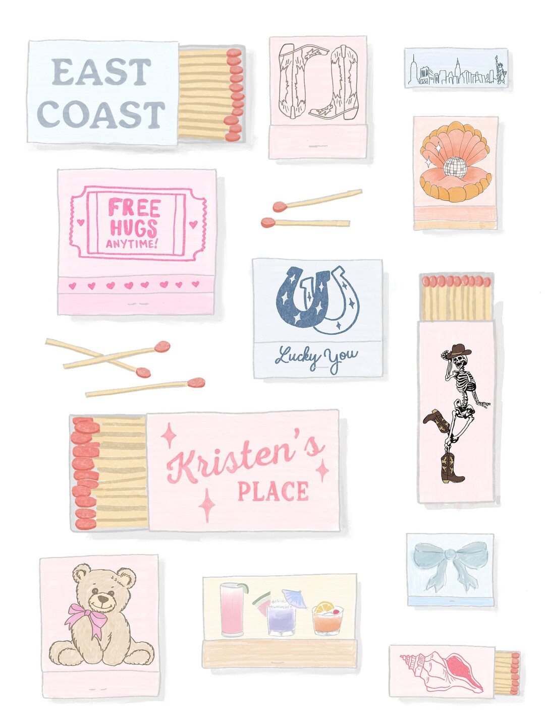 Custom Matchbook Print, Hand Drawn Matchbox Print, Custom Match Print ...