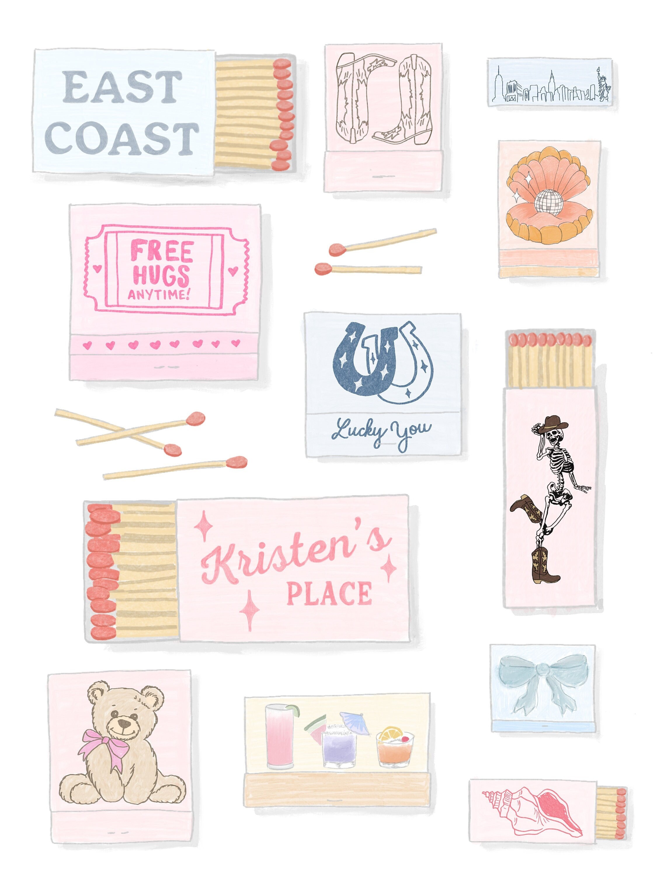 Custom Matchbook Print, Hand Drawn Matchbox Print, Custom Match Print ...