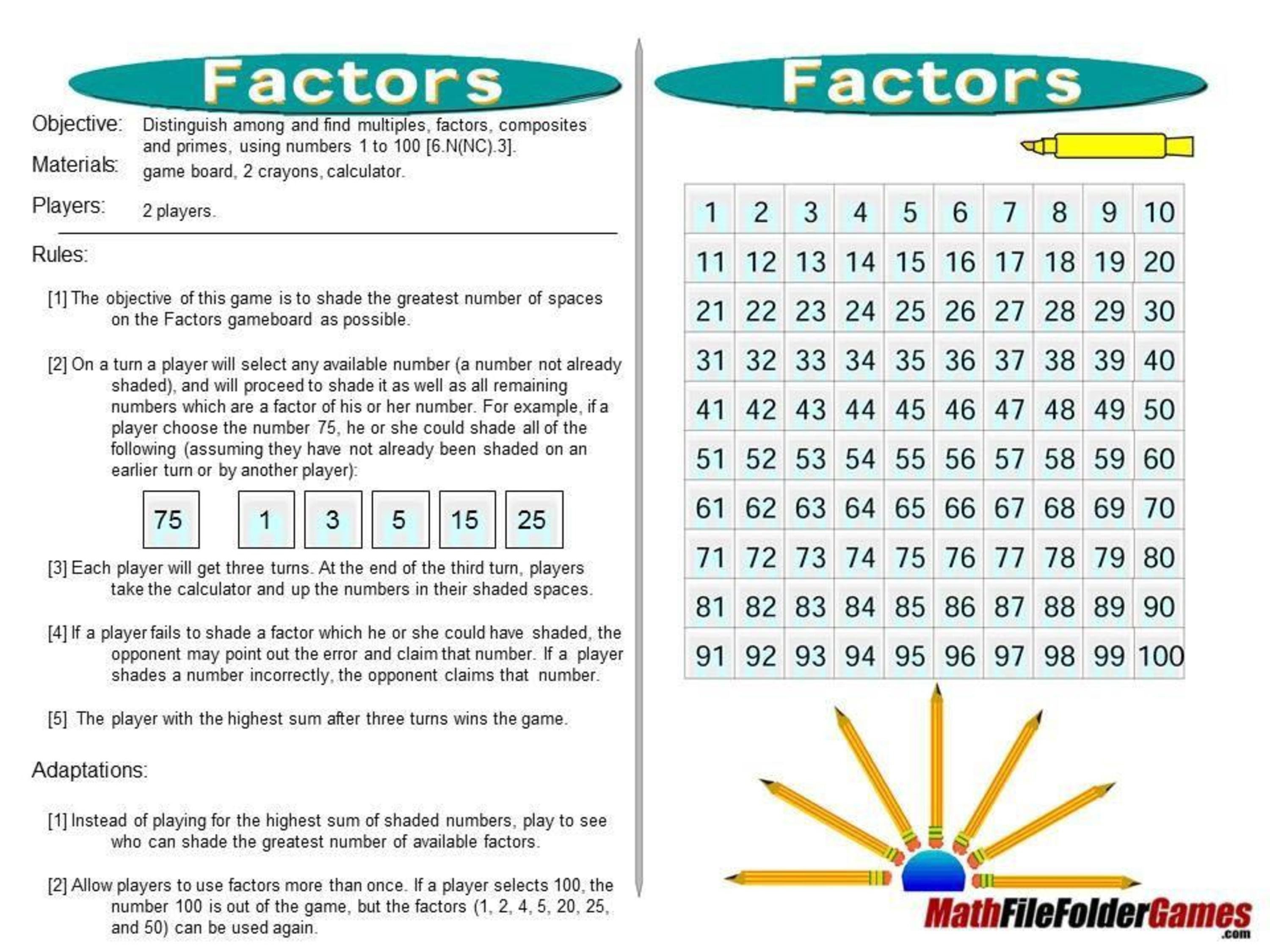 42 Printable Math Games for Middle School & Upper Elementary Students ...