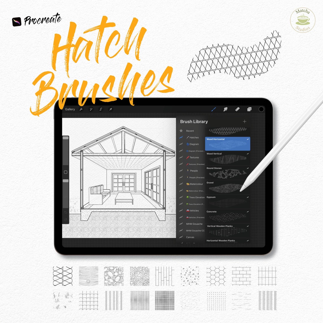 Hatch Procreate Brush Set, Procreate Brushes, Hatch Brushes, Architecture Procreate Brushes ...