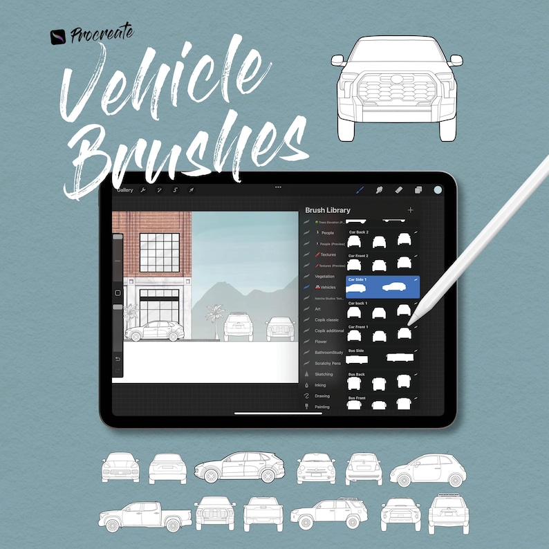 Procreate Vehicle Stamp Brushes, Car and Bus Stamps, Architecture Procreate Brushes, Procreate ...