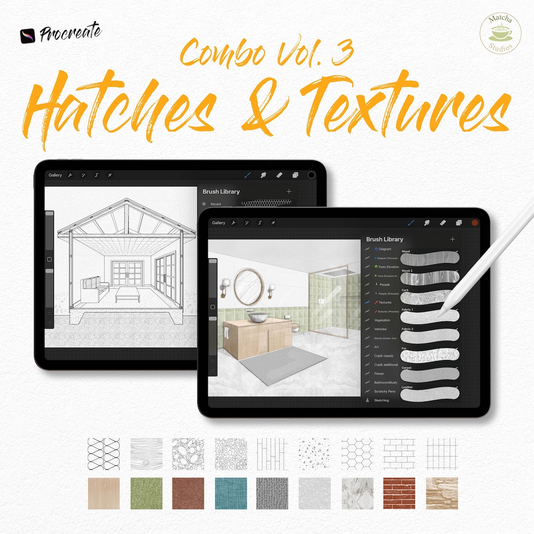 Architecture Procreate Combo Volume 3, Texture and Hatch Brush Set, Procreate Brushes ...