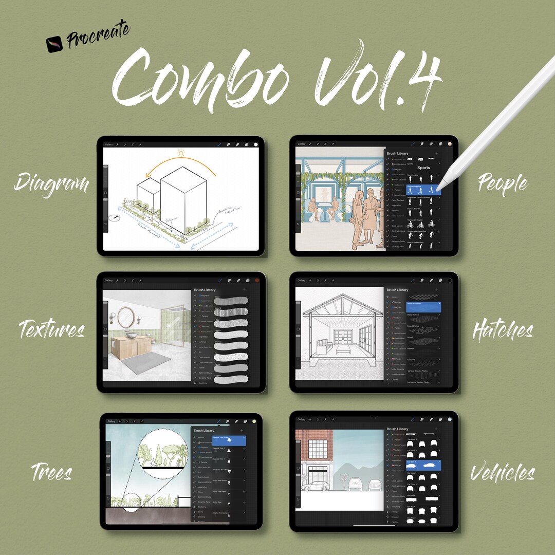 Architecture Procreate Combo Volume 4: People, Tree, Texture, Hatch ...