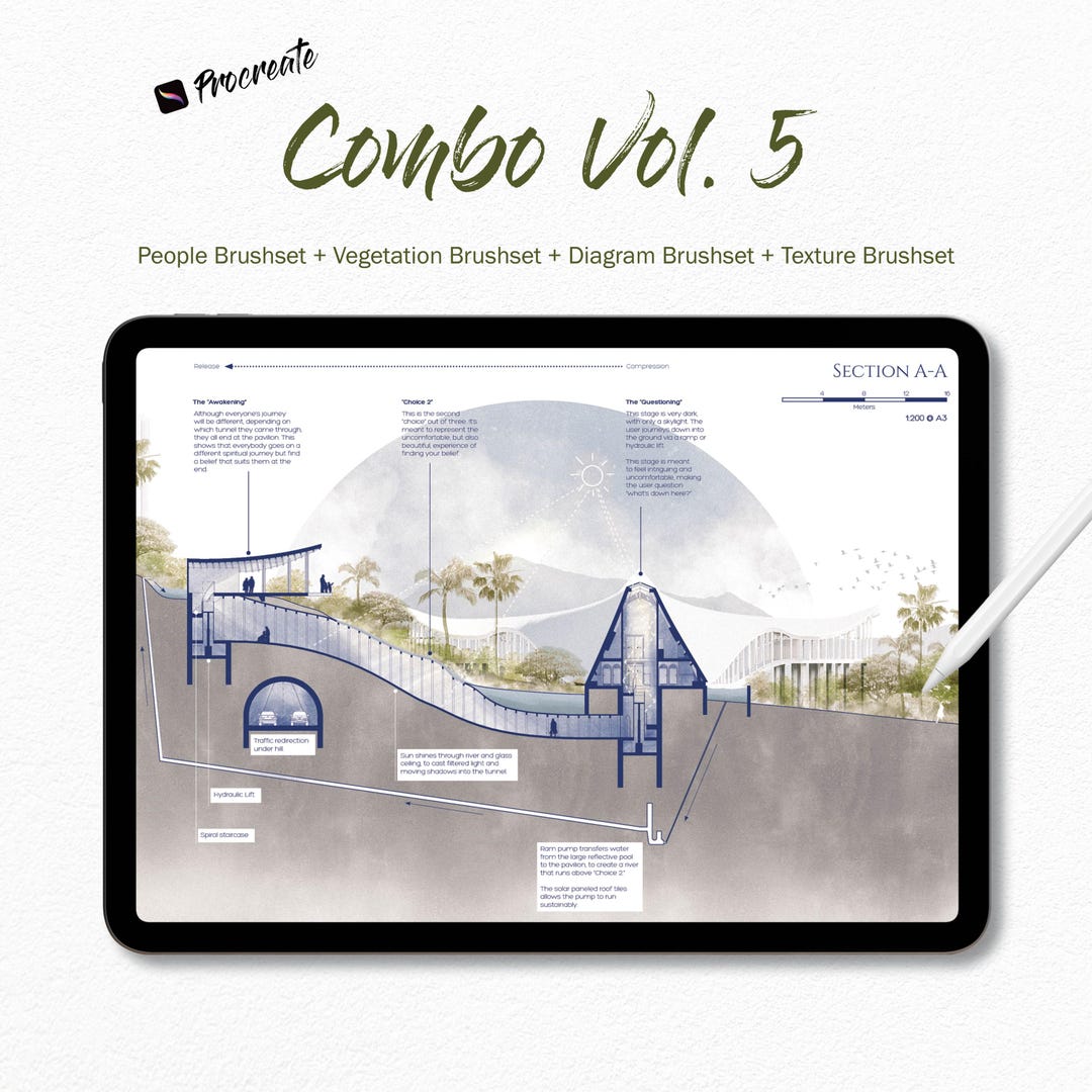 Architecture Procreate Combo Volume 5: People, Vegetation, Texture, and Diagram. X4 Procreate ...