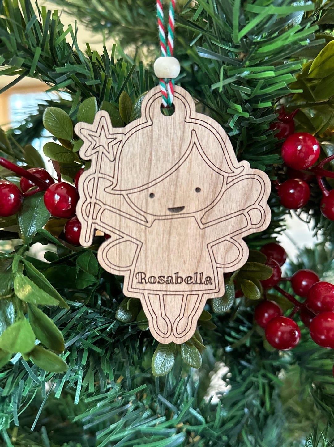 Personalised Fairy Christmas Bauble - Engraved Wooden Veneer Ornament ...