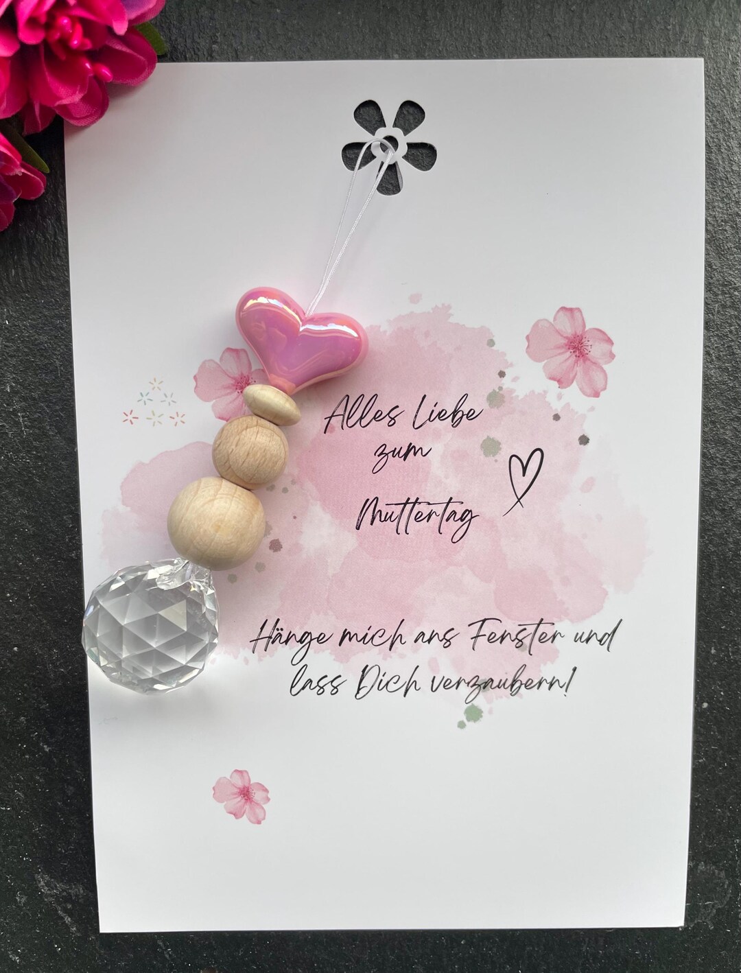 Gift for Mother's Day Card With Saying & Suncatcher Flower Heart White ...