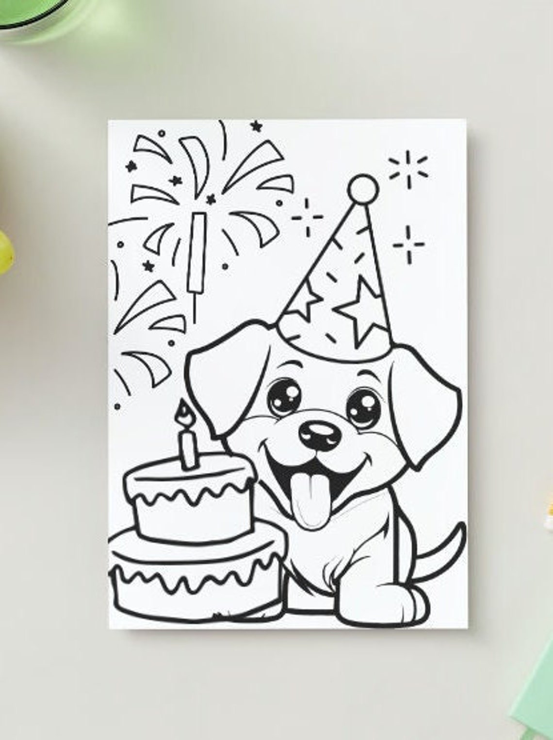 Cute Birthday Puppy Coloring Page - Etsy