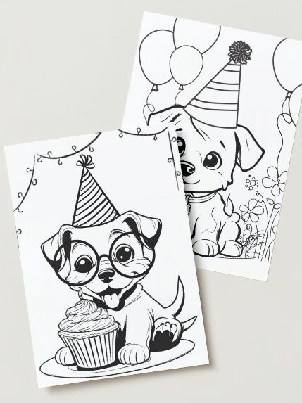 Cute Birthday Puppy Coloring Page - Etsy