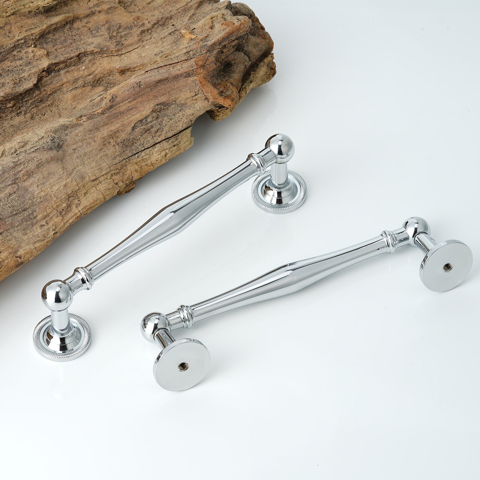 Solid Brass Cabinet Pull and Knob: Modern Grooved T Bar Handle, 5" Hole ...
