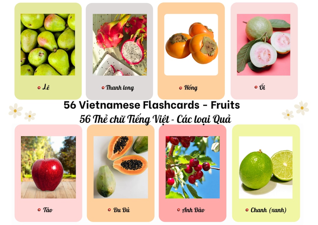 56 Vietnamese Flashcards/ BONUS Trilingual Fruit List in 3 Languages ...
