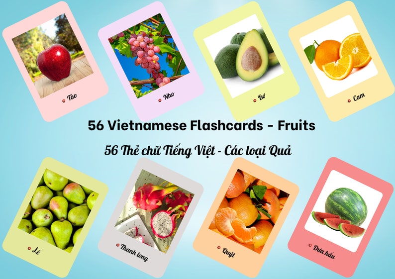 56 Vietnamese Flashcards/ BONUS Trilingual Fruit List in 3 Languages ...