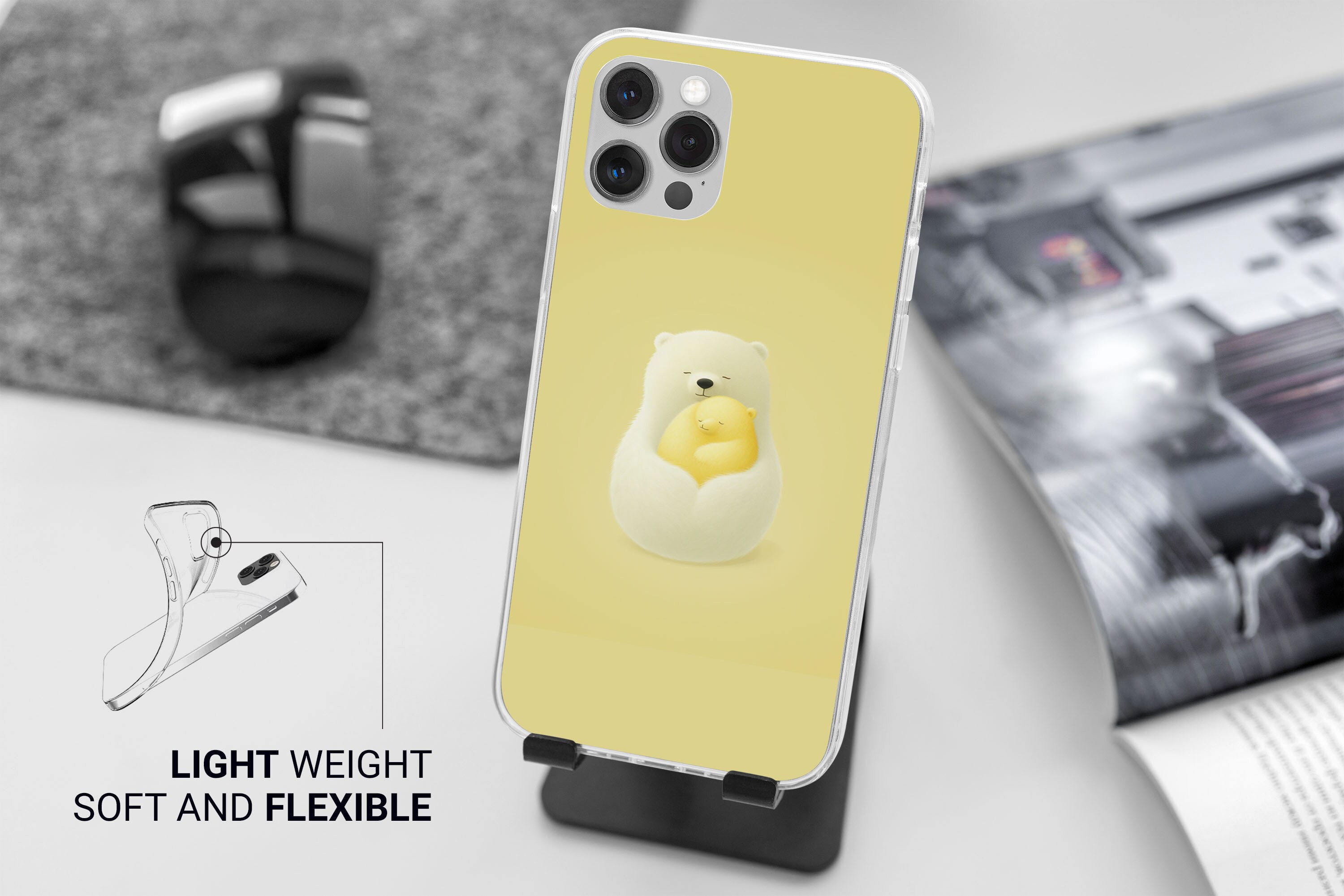 Cute Minimal Phone Case Animal Bear Couple Kids Gift for iPhone 14 13 ...