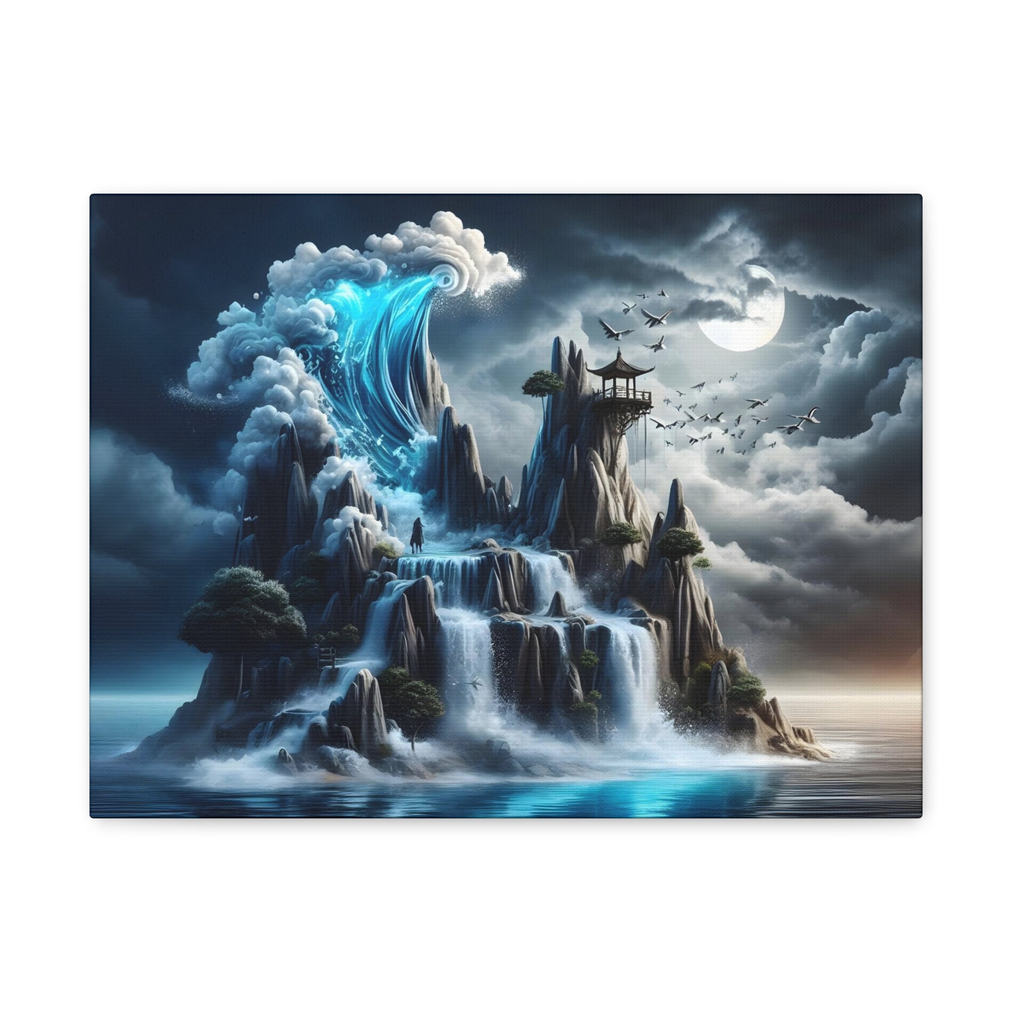 Abstract Island With Waterfalls, Waves, and Life Print,wave Art,wave ...
