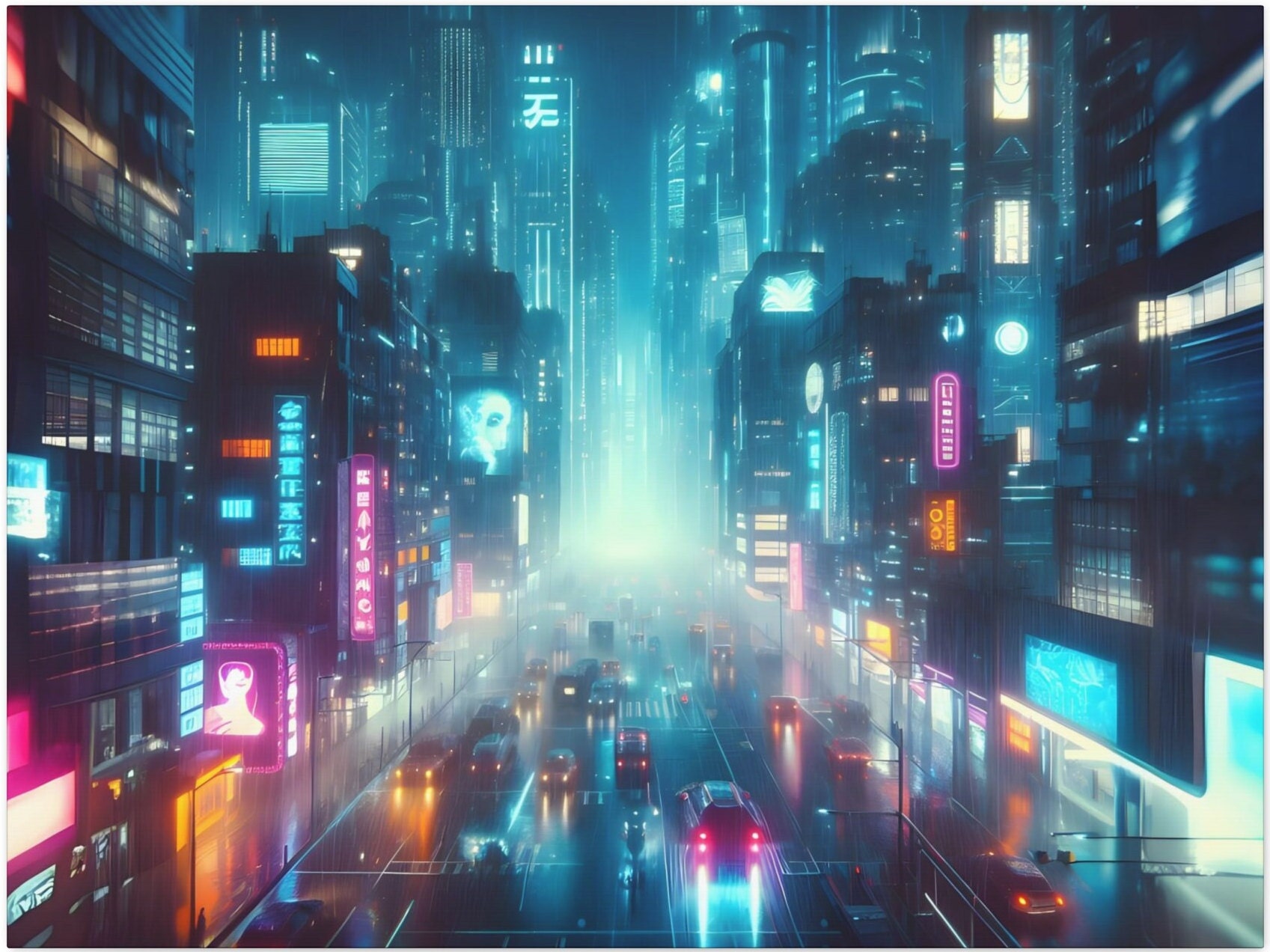Neon-lit Cyberpunk City During a Rainstorm Print,cyberpunk Art Print ...