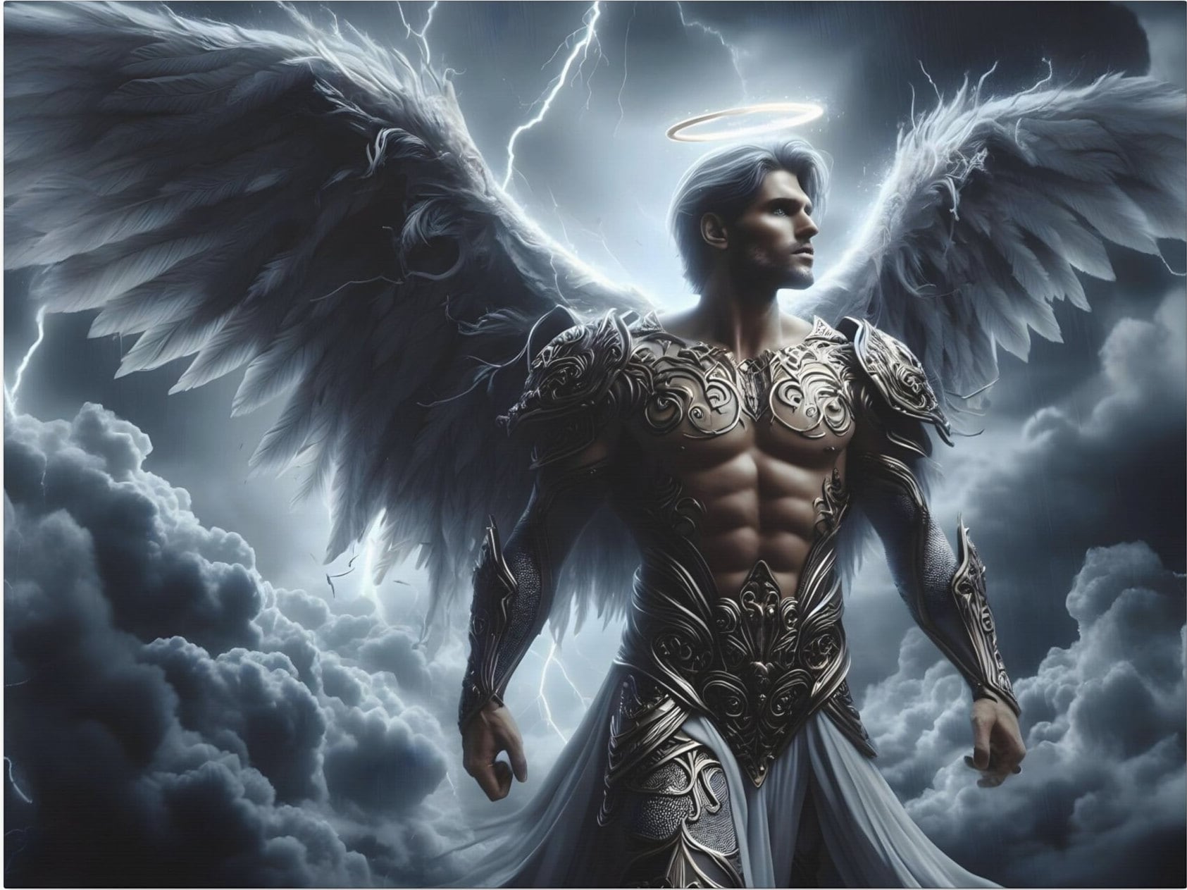 Powerful Male Angel Warrior on Canvas Lightning Storm Art Print - Etsy