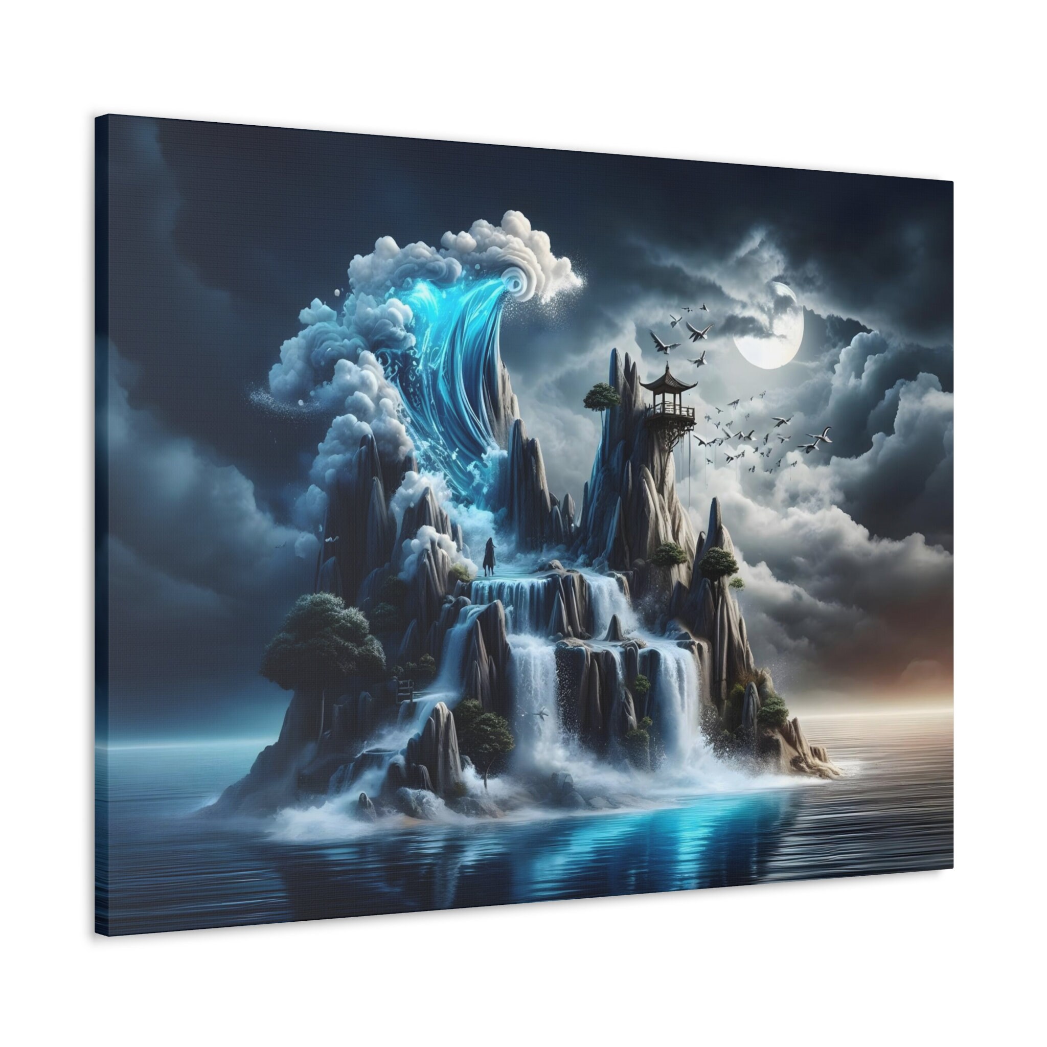 Abstract Island With Waterfalls, Waves, and Life Print,wave Art,wave ...