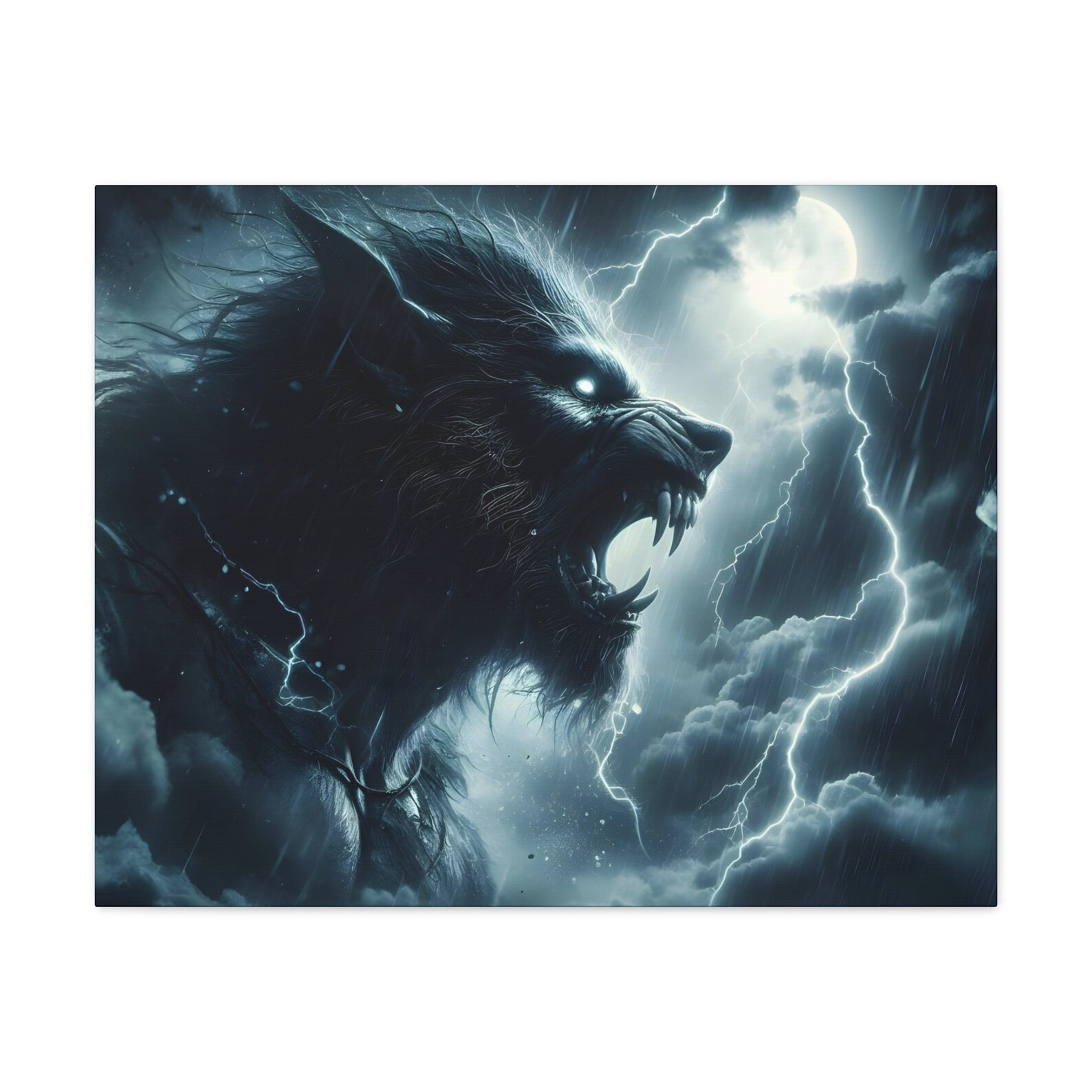 Ferocious Werewolf Growling at the Moon During a Lightning Storm Print ...