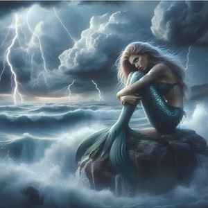 Beautiful Mermaid Holding a Pink Shell Dreaming About Life on the Land ...
