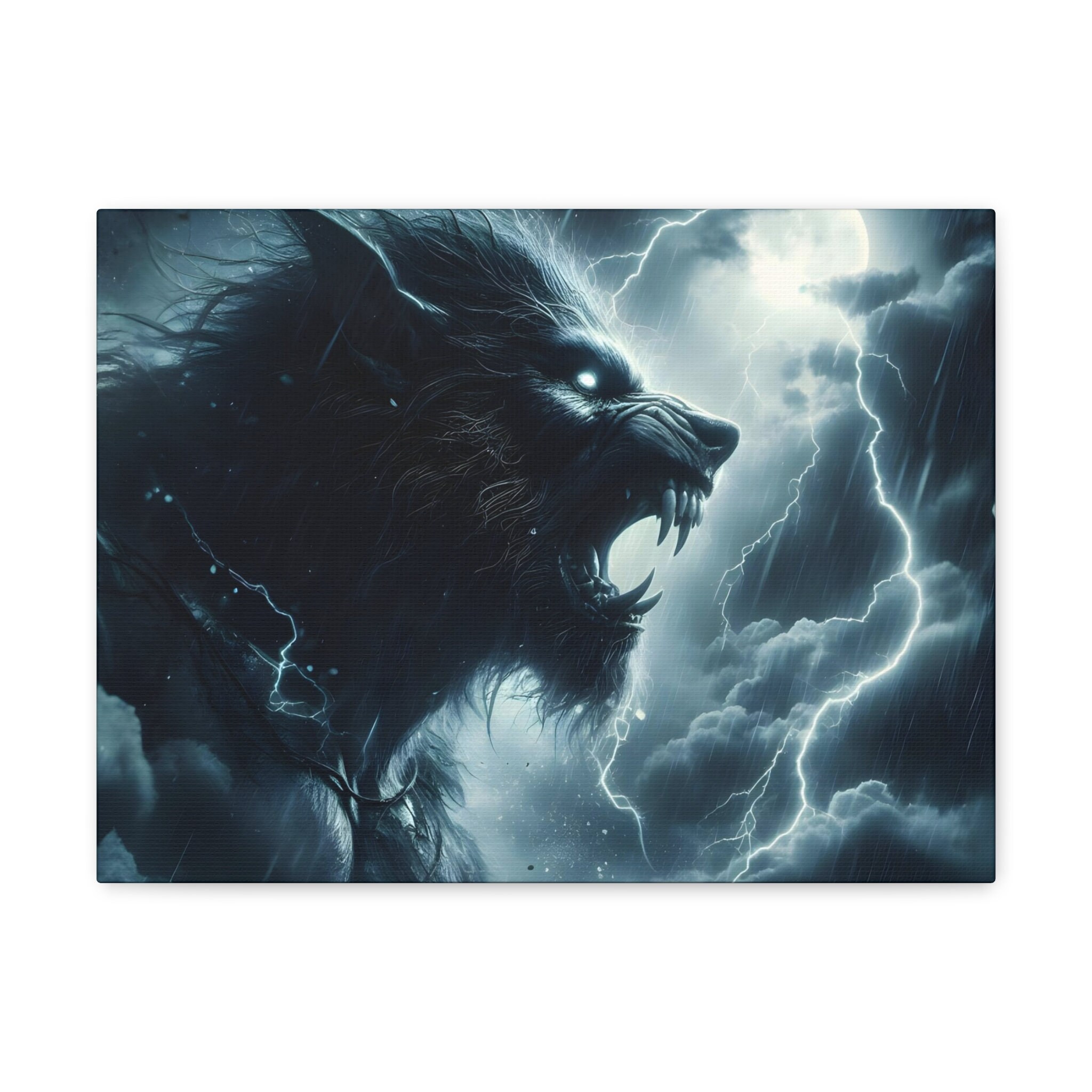 Ferocious Werewolf Growling at the Moon During a Lightning Storm Print ...