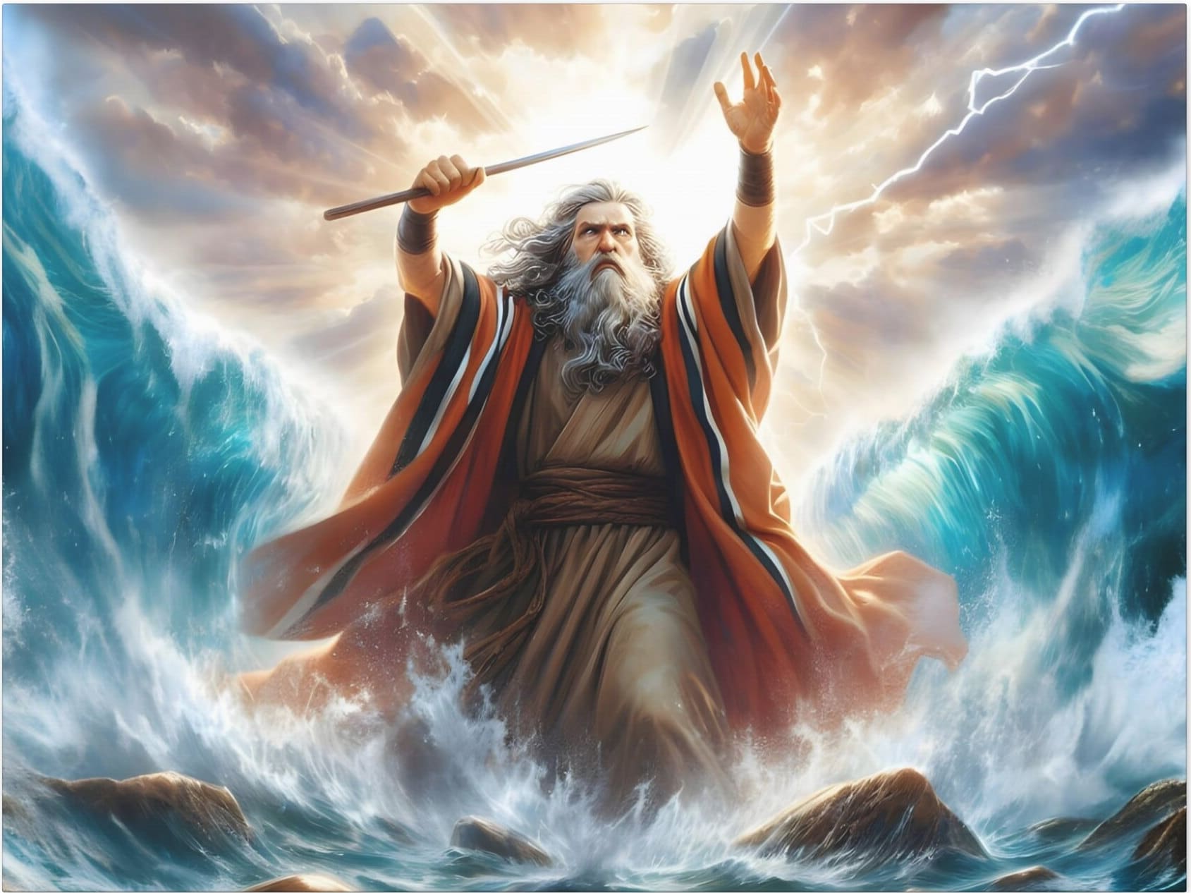 Moses Splitting the Seas to Free His People Print,religious Art ...