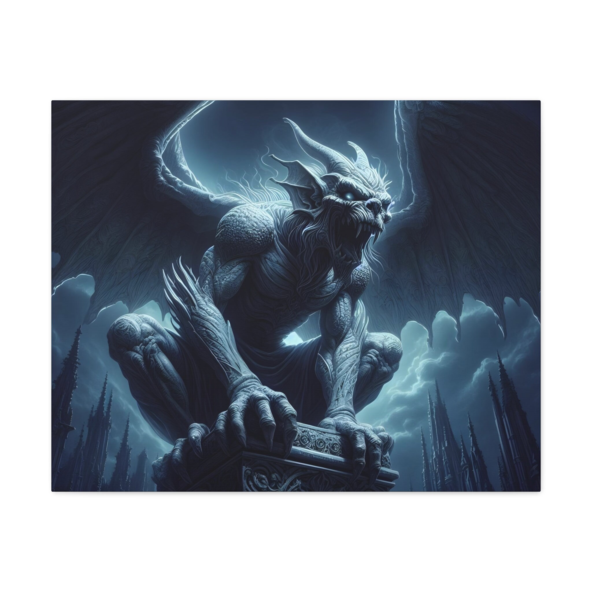 Ominous Gargoyle Art Print: Mythical Creature in Eerie Atmosphere ...