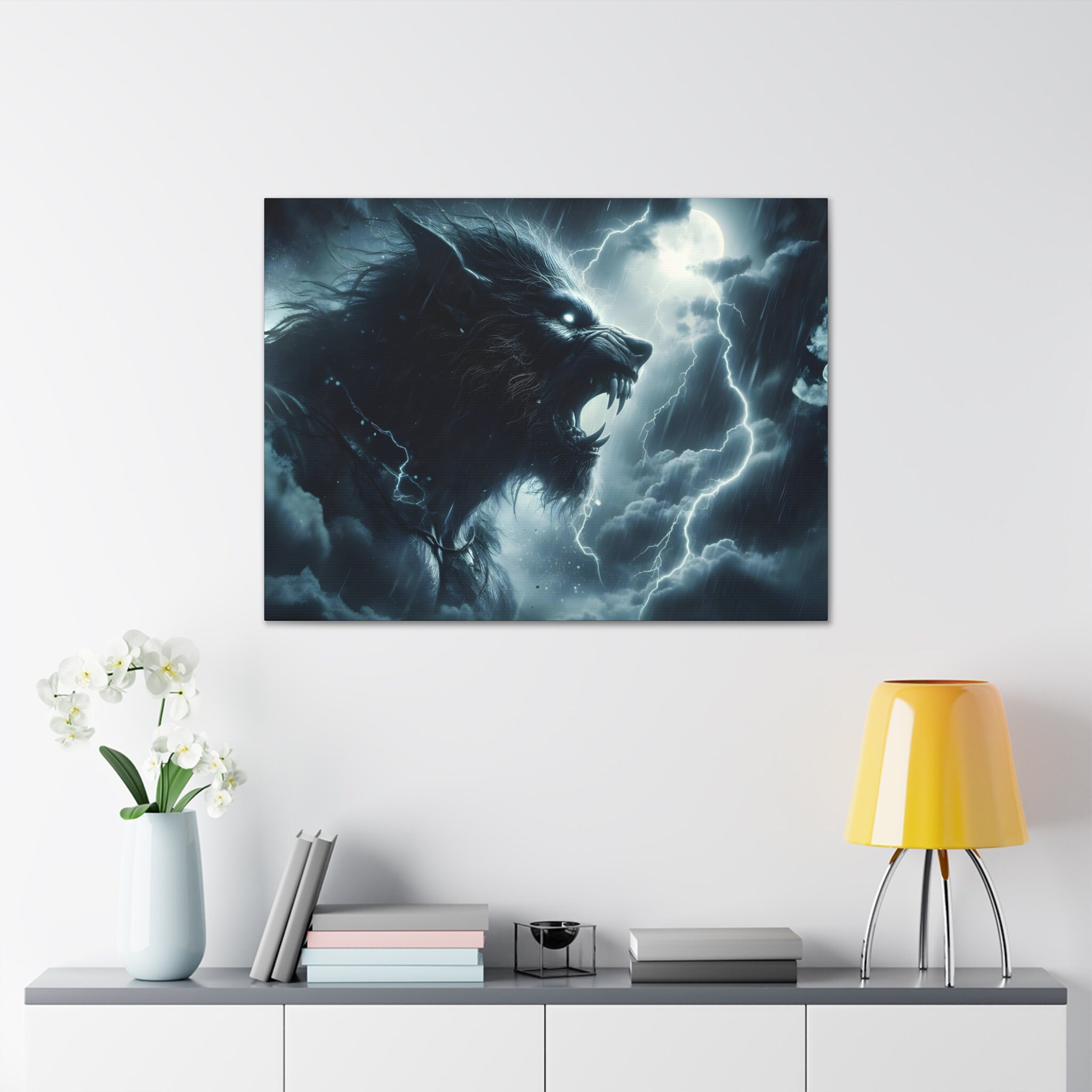 Ferocious Werewolf Growling at the Moon During a Lightning Storm Print ...
