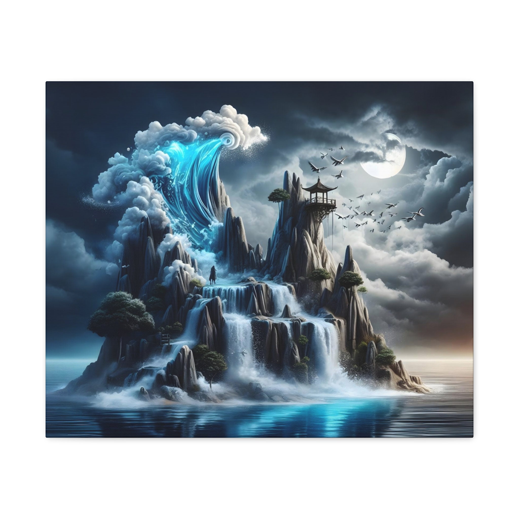 Abstract Island With Waterfalls, Waves, and Life Print,wave Art,wave ...