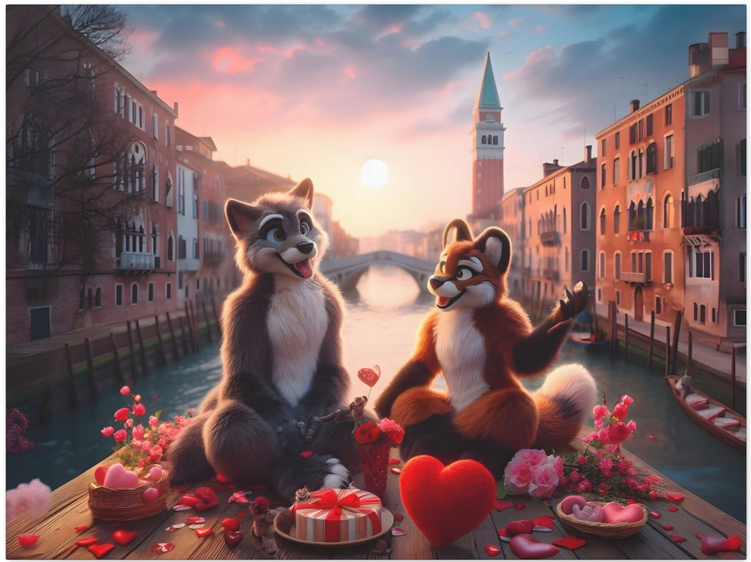 A Valentines Day Get Together for Some Adorable Furries Print, Canvas ...
