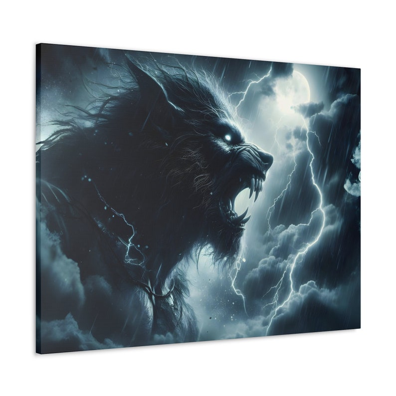 Ferocious Werewolf Growling at the Moon During a Lightning Storm Print ...