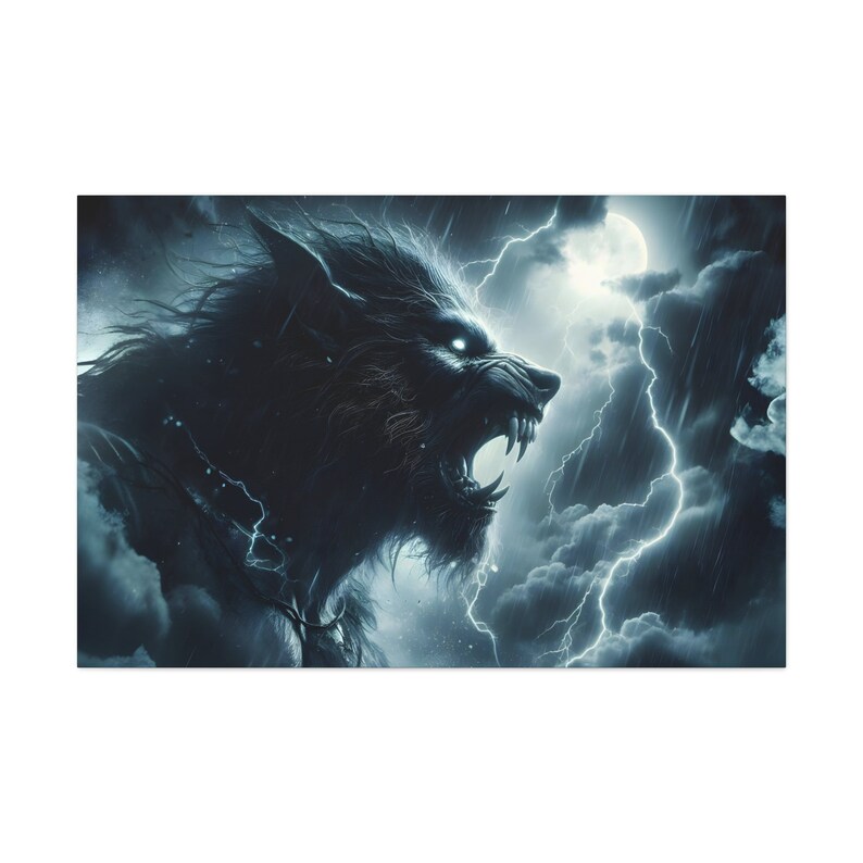 Ferocious Werewolf Growling at the Moon During a Lightning Storm Print ...