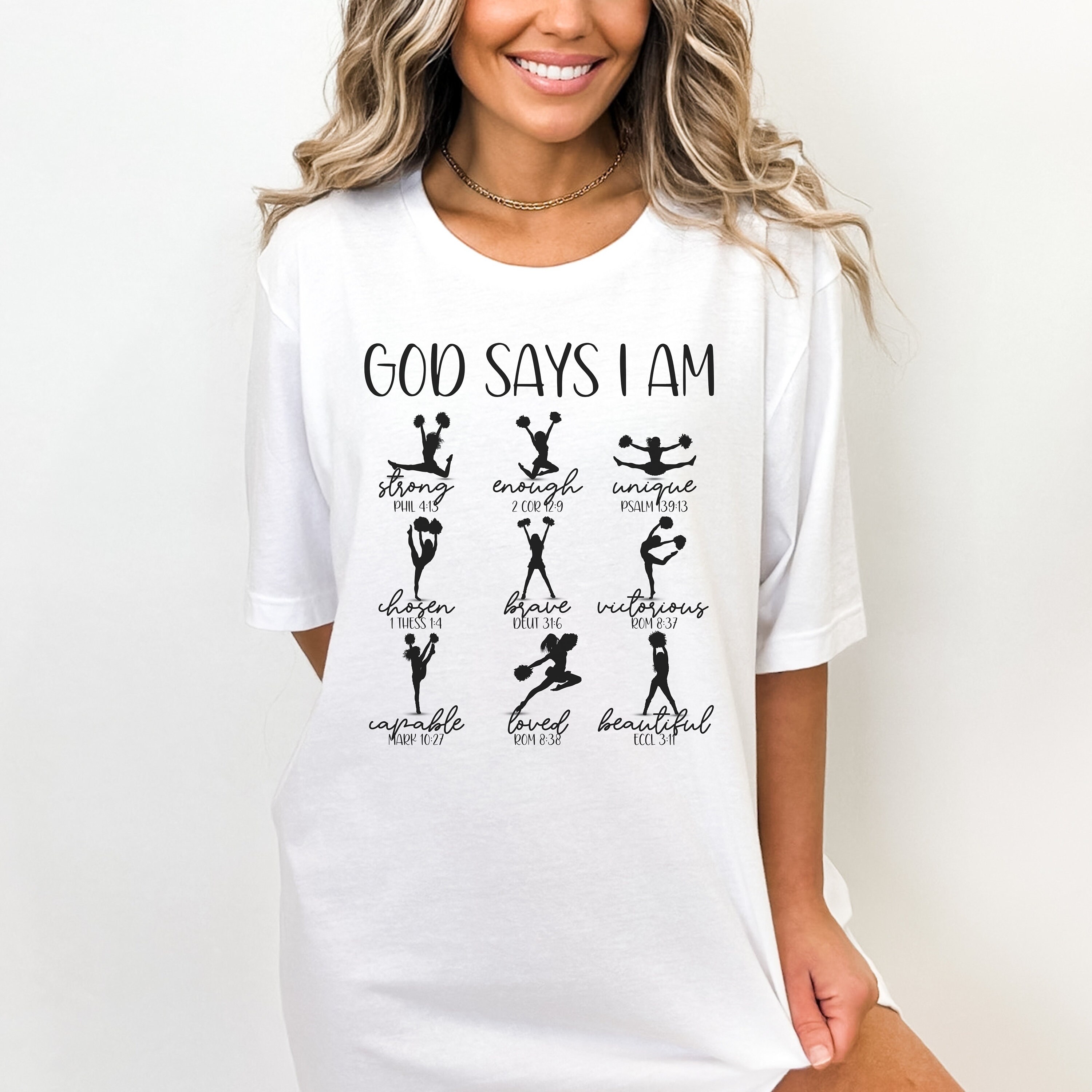 Cheerleader Bible Verse Tshirt, School Cheerleader Apparel, Christian ...