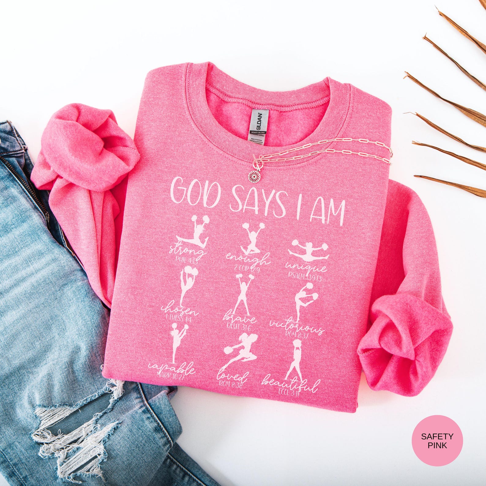 Youth Girls Cheerleader Bible Verse Sweatshirt, School Christian Cheer ...