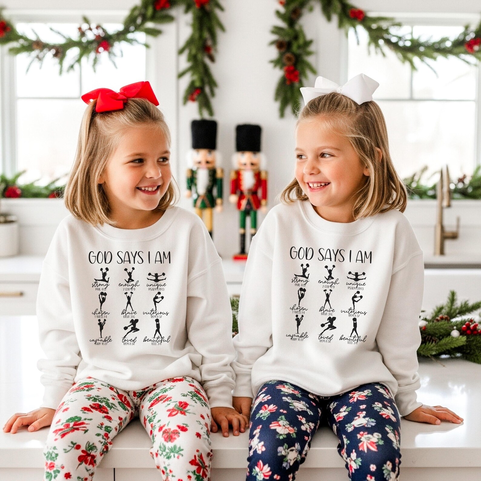 Youth Girls Cheerleader Bible Verse Sweatshirt, School Christian Cheer ...