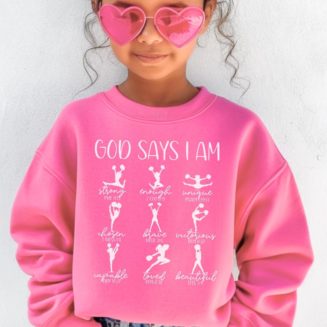 Youth Girls Cheerleader Bible Verse Sweatshirt, School Christian Cheer ...