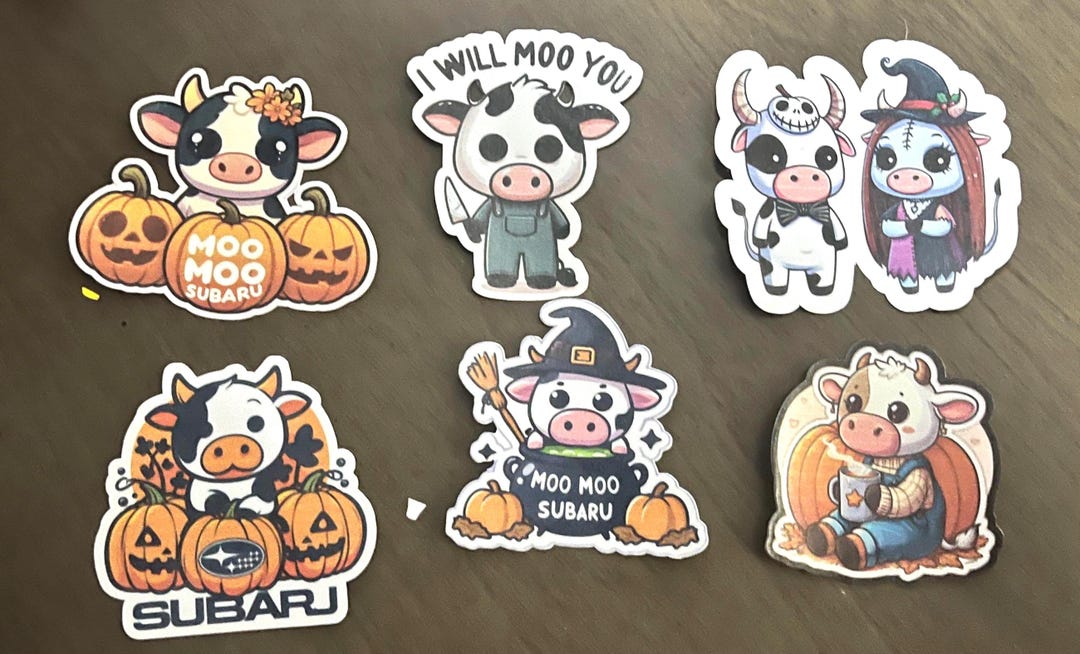 Pack of Moo Moo Subaru Sticker - Subamoo Stickers - Halloween Theme ...