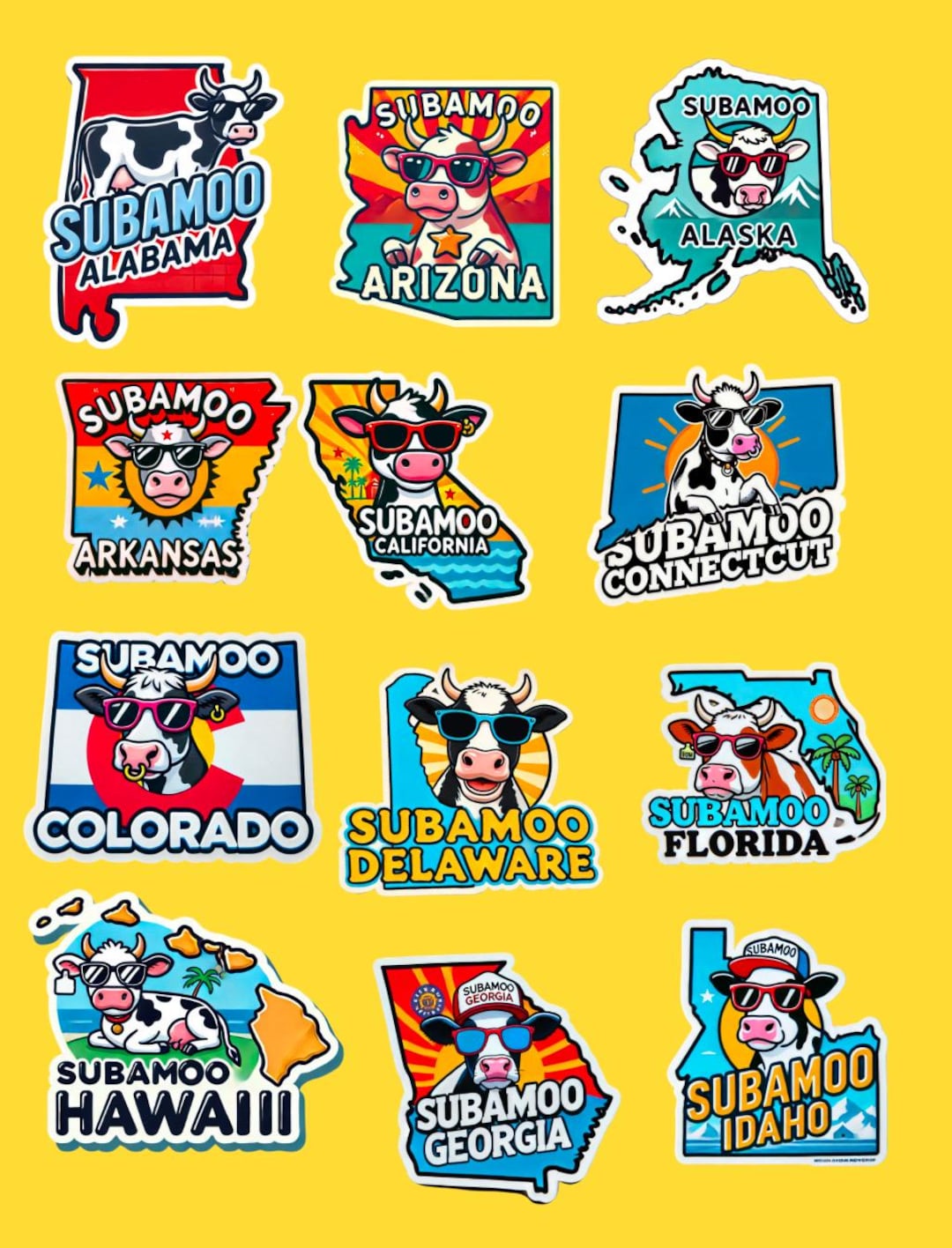 Subamoo Car Magnets! - All 50 States- Moo Moo by State Magnet - Etsy