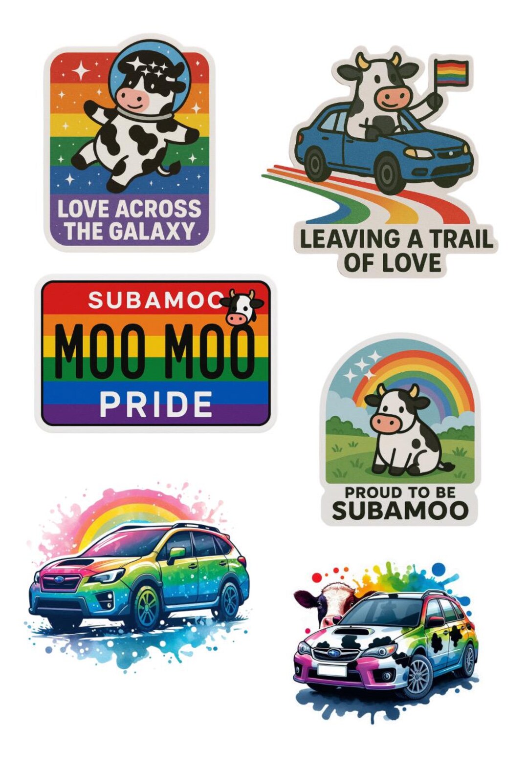 6/12/24 PRIDE Moo Moo Subamoo Sticker Packs - Lgbt Subamoo Stickers - Etsy