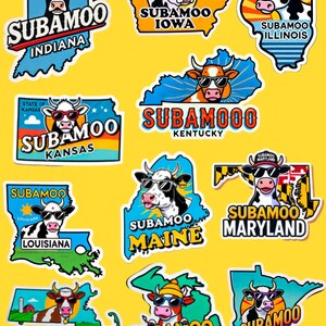Subamoo Stcikers - All 50 States- Moo Moo by State Stickers - Etsy