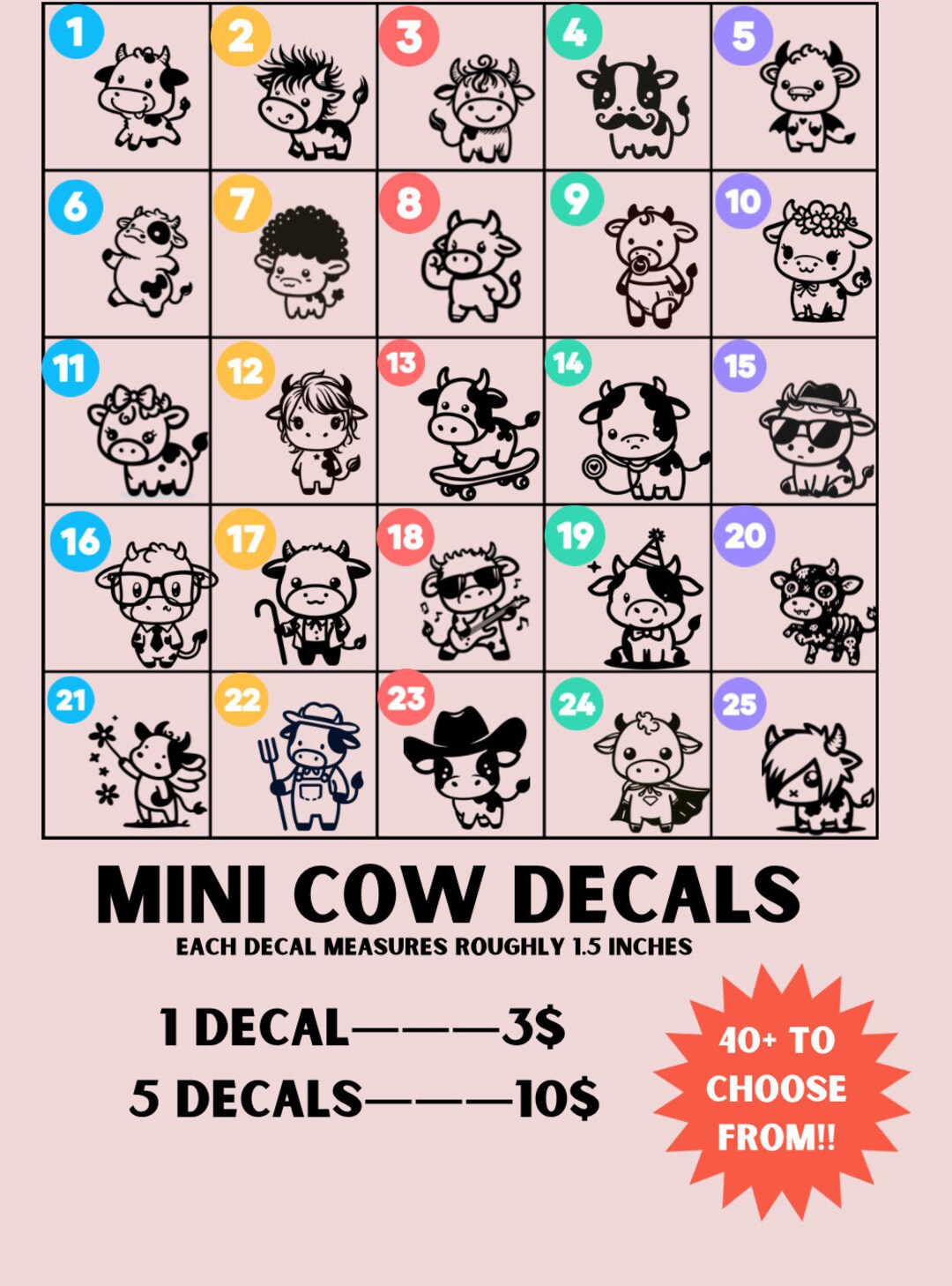 Mini Cow Decals! - Choose Your Own Pack - Cow Decals - Moo Moo Subaru ...