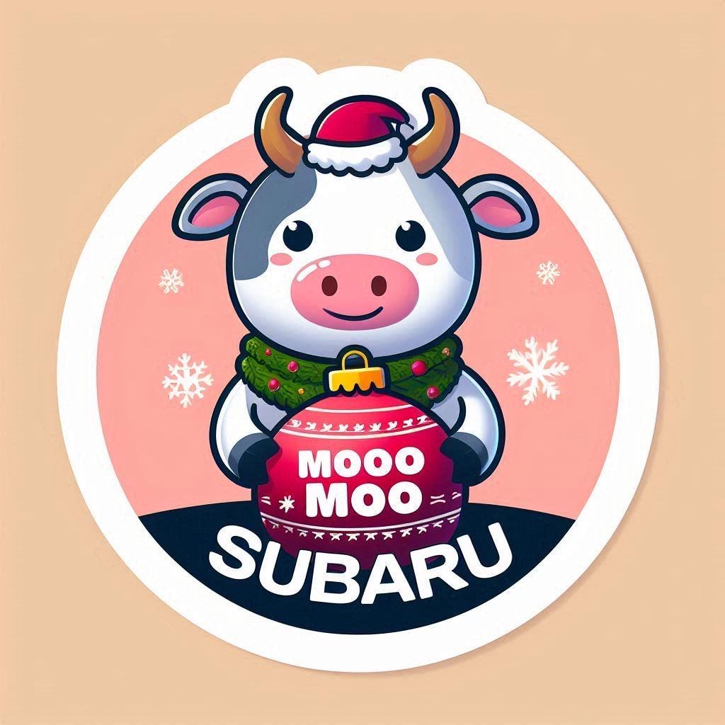 Pack of Moo Moo Subaru Sticker - Subamoo Stickers - Christmas Theme ...