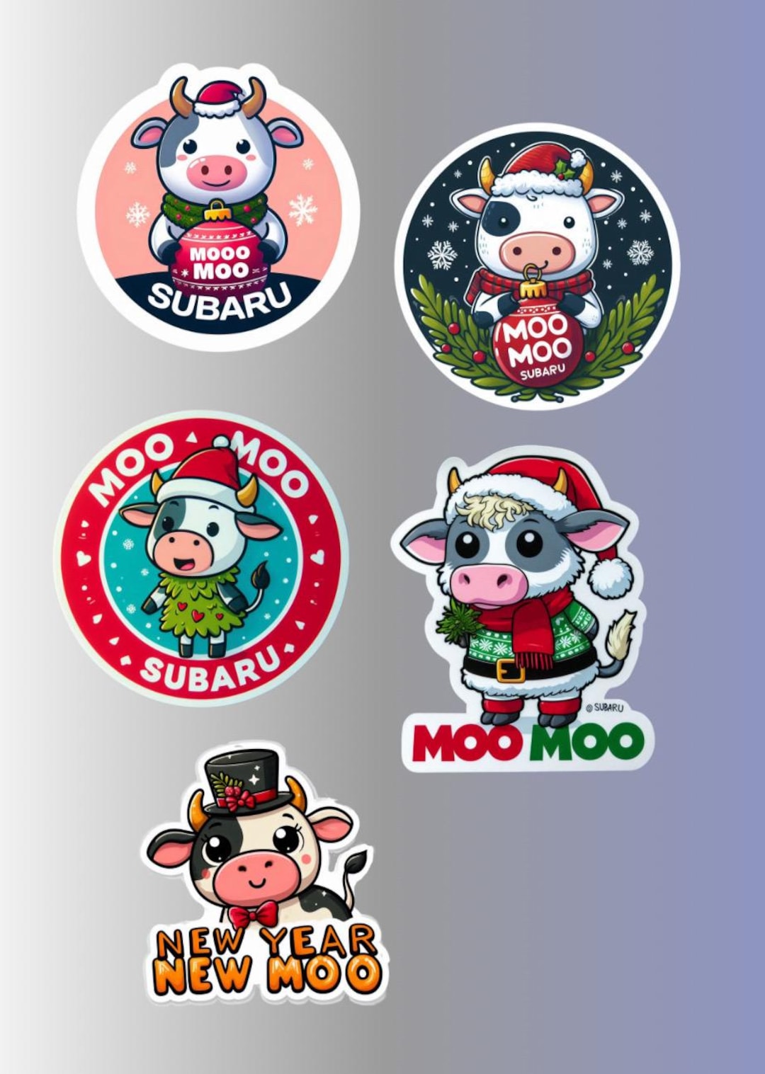 Pack of Moo Moo Subaru Sticker - Subamoo Stickers - Christmas Theme ...