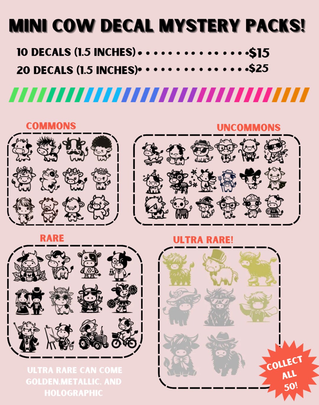10/15 Mini Cow Decal Mystery Pack! - Subamoo Supplies - Decal Packs ...