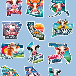 Subamoo Stickers BLUE PACK- All 50 States- Moo Moo by State Stickers - Etsy