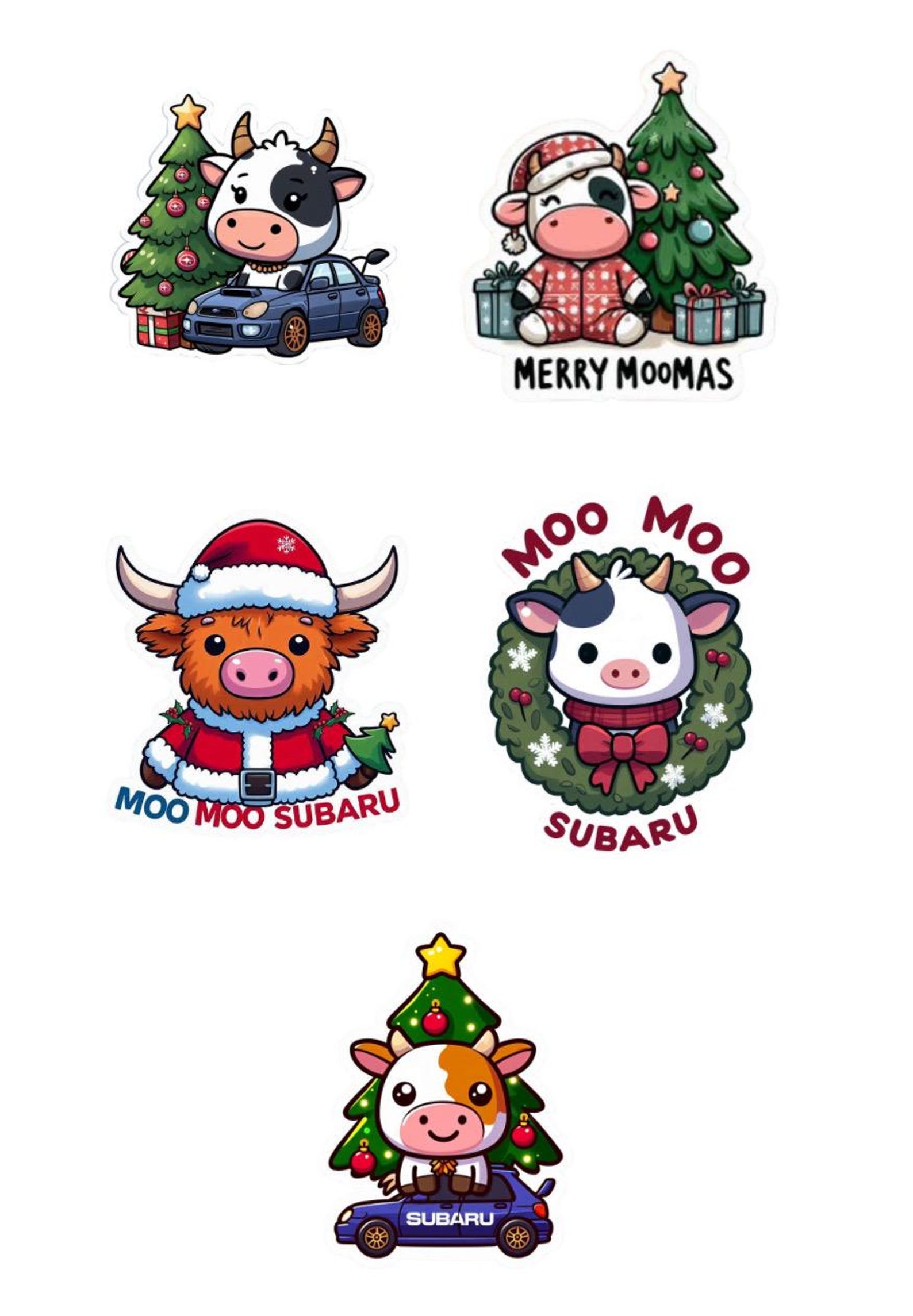 Pack of Moo Moo Subaru Sticker - Subamoo Stickers - Christmas Theme ...