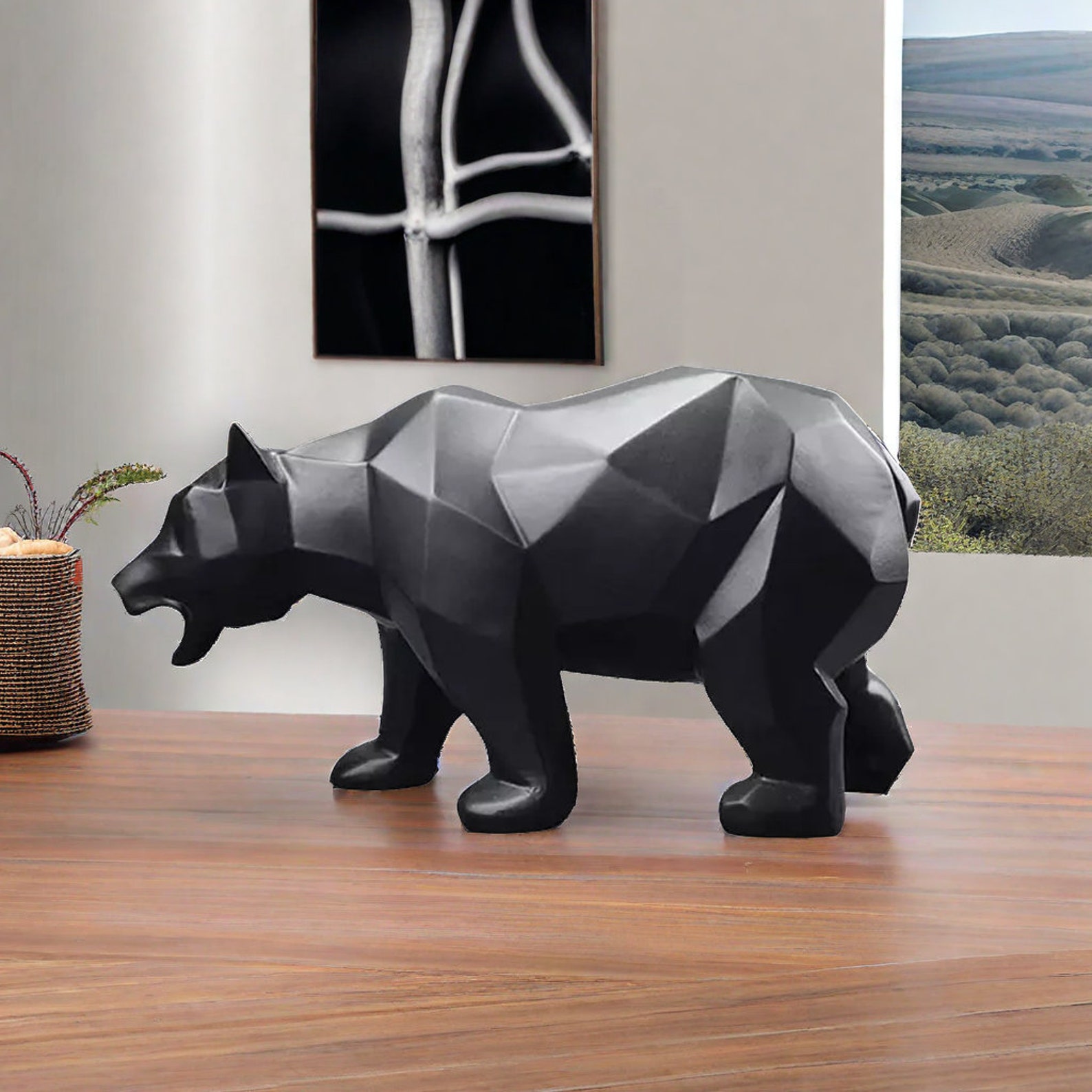 Black Resin Bear Artistic Elegant Piece | Handmade Table Decoration ...