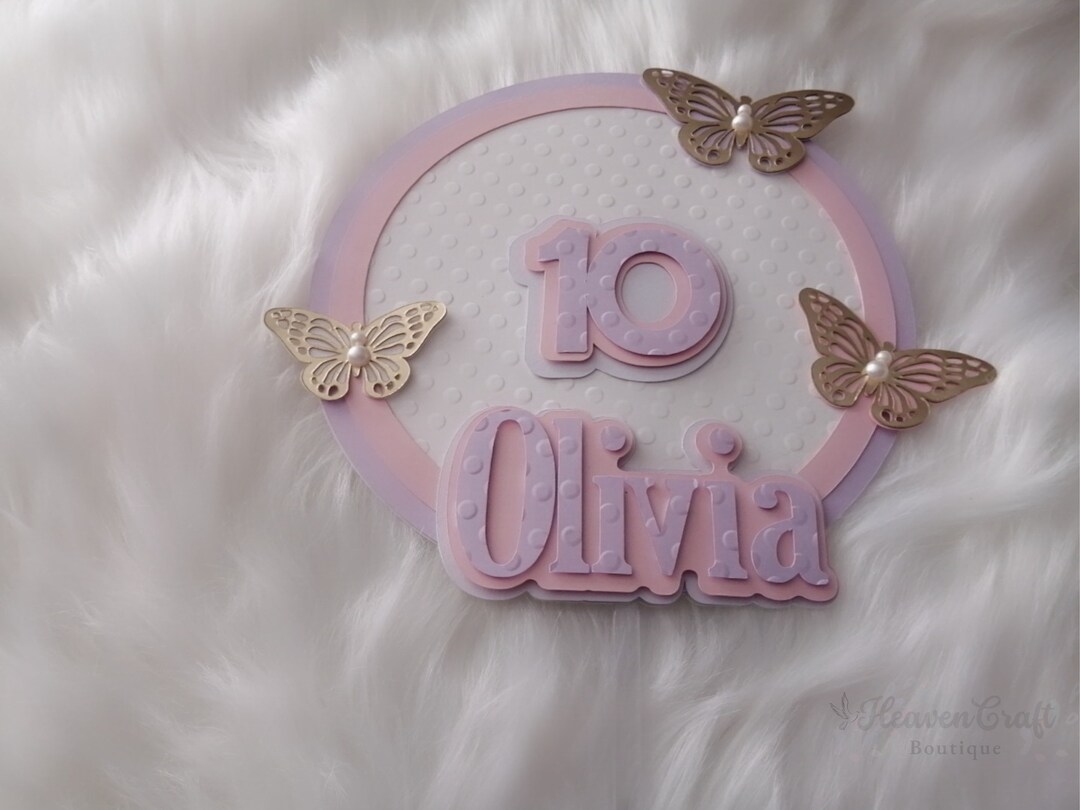 Princess-theme Cake Topper Purple Pink Gold Butterflies,3d Custom ...